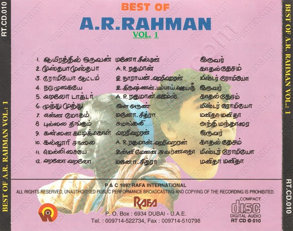 Best Of A.R. Rahman – Vol 1 (1995) (A.R. Rahman) [RAFA – RTCD 010] [ACD ...